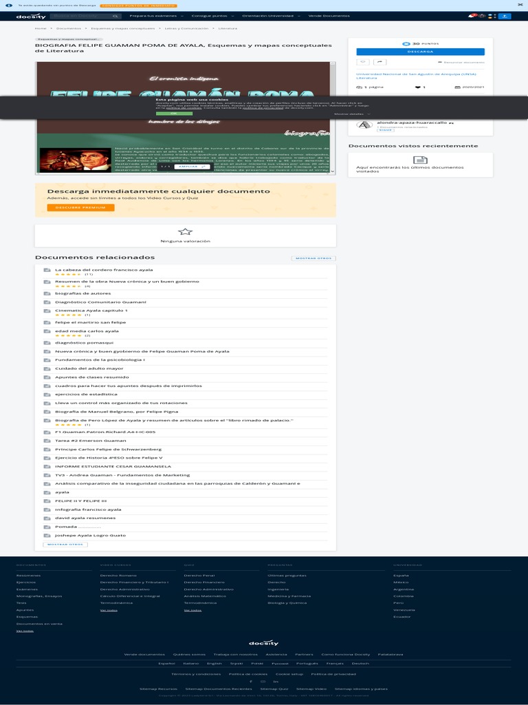 BIOGRAFIA FELIPE GUAMAN POMA DE AYALA - Esquemas y Mapas Conceptuales de Literatura - Docsity | PDF