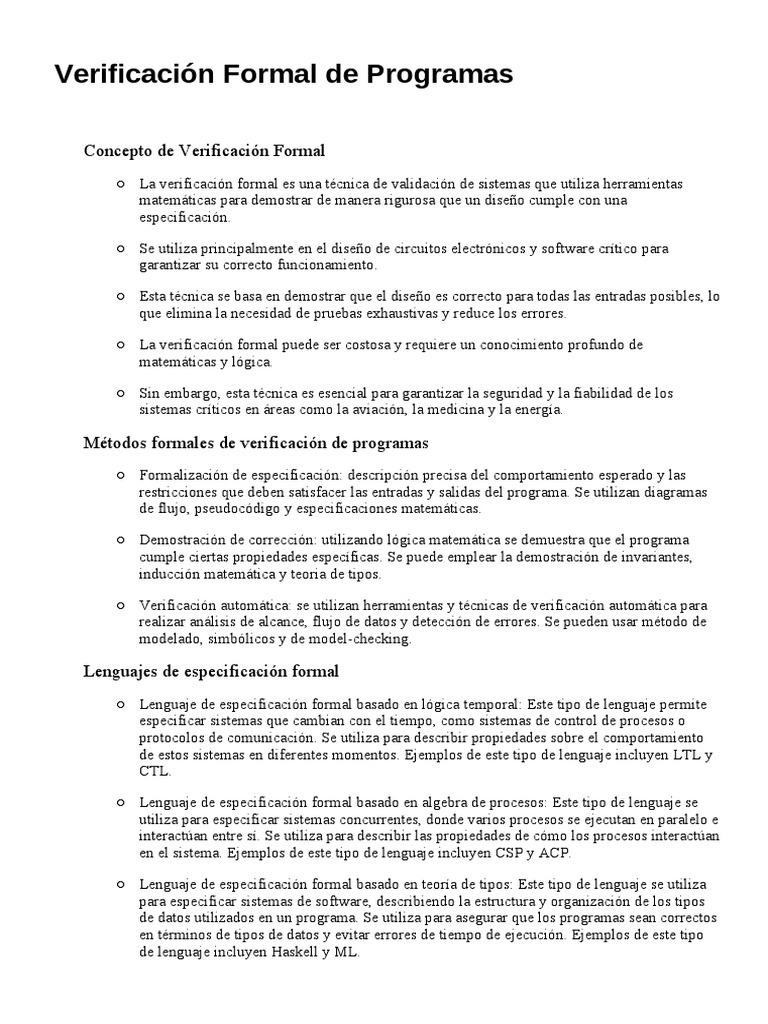 Mapa Conceptual - Verificación Formal de Programas | PDF | Lenguaje de programación | Software