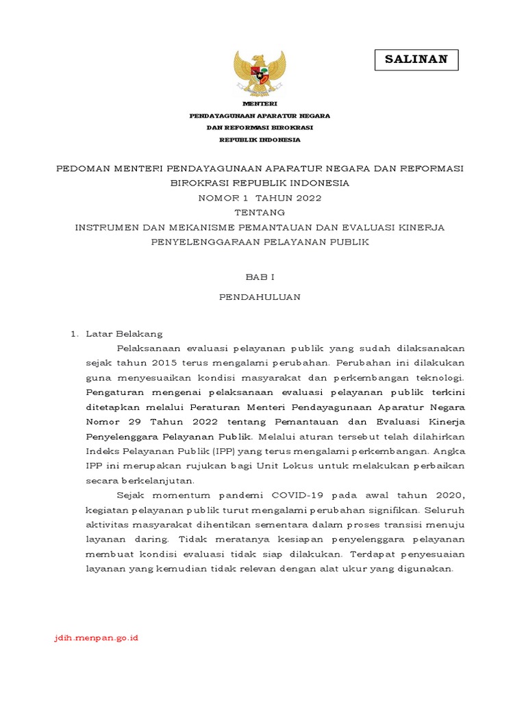 Pedoman Evaluasi Pelayanan Publik | PDF