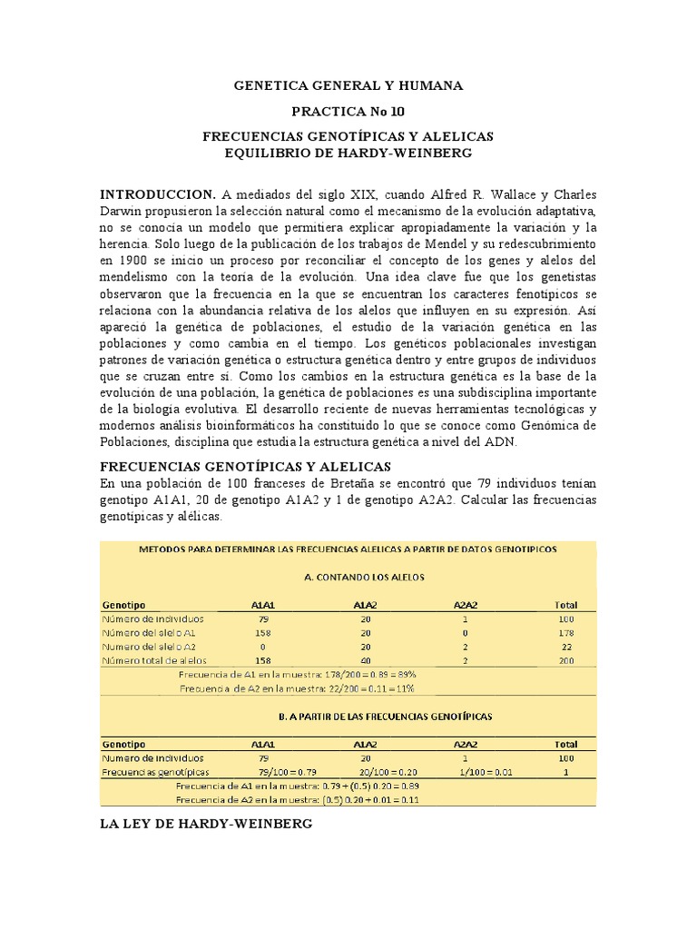PRACTICA No 10 - Hardy-Weinberg | PDF | Evolución | Alelo
