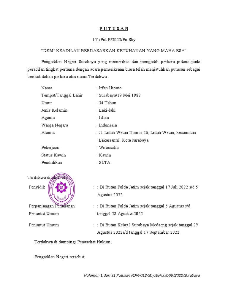 Contoh PUTUSAN AKHIR Hapid, Pidana Acara | PDF