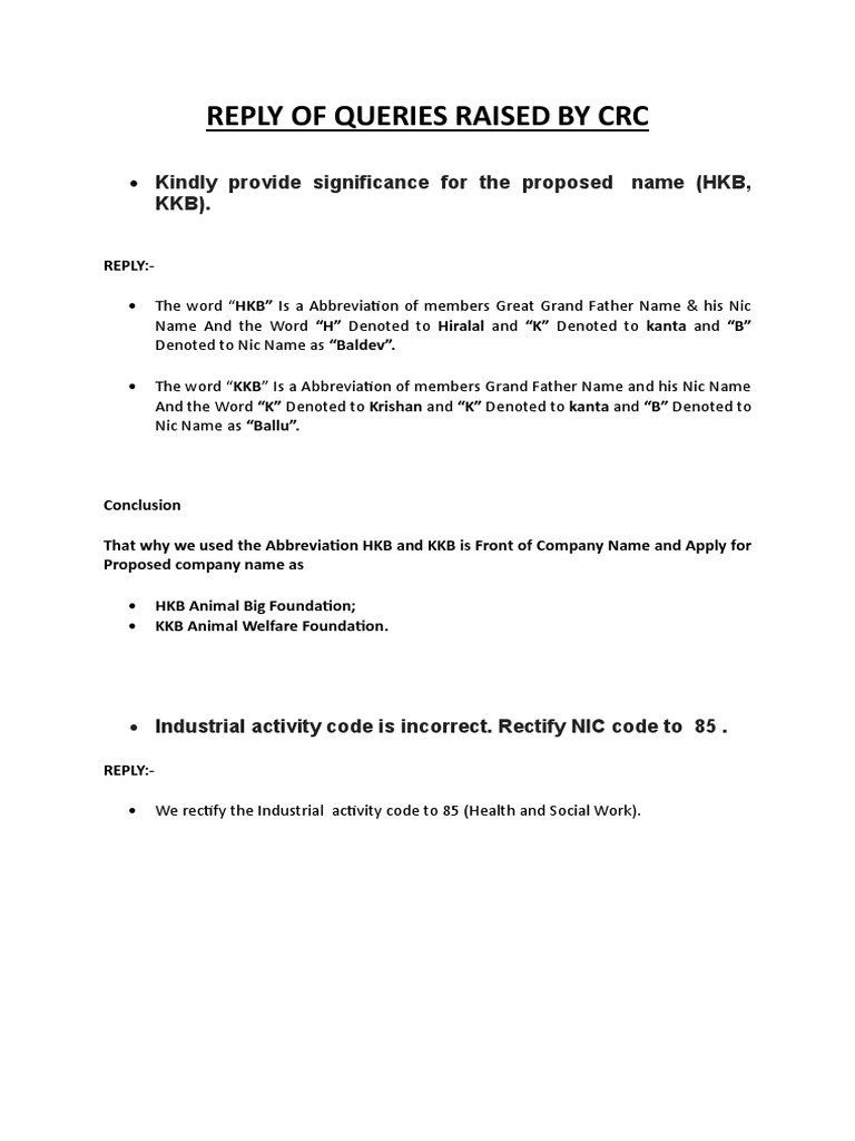 CRC Query Reply | PDF