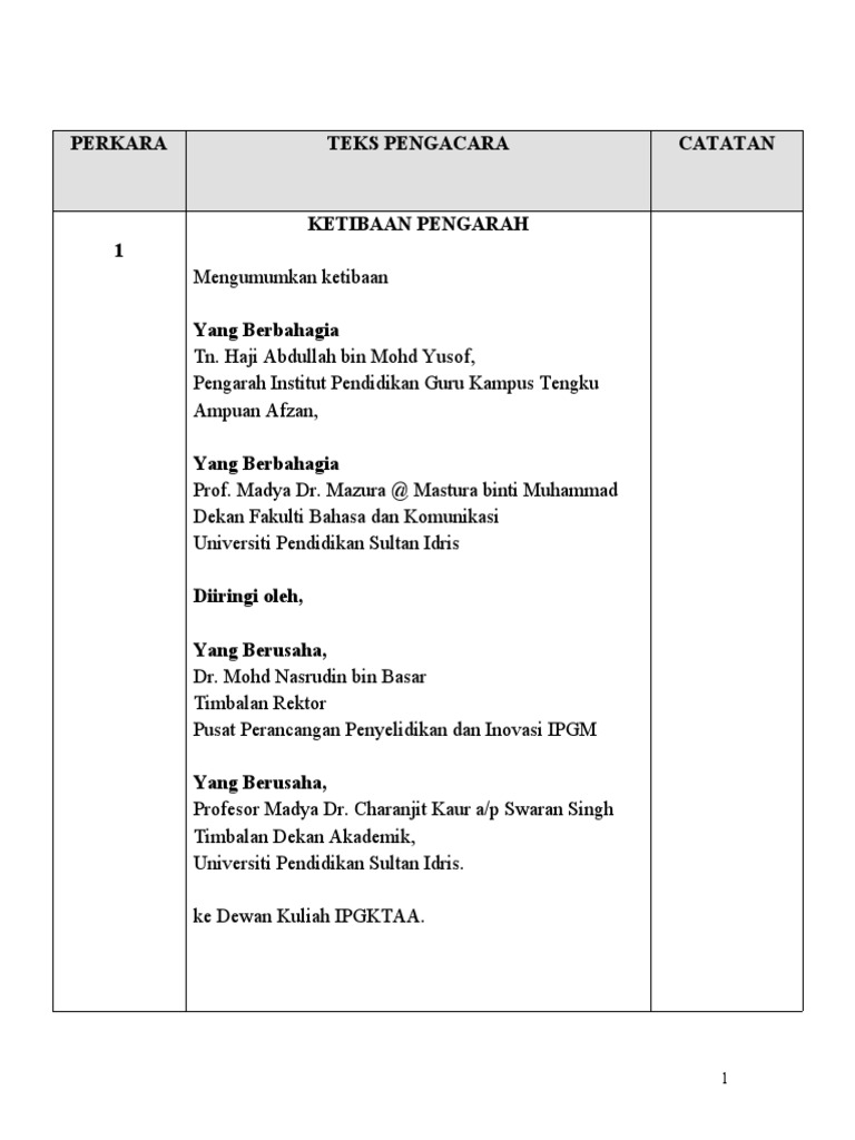 Teks MC Majlis Ipg-Upsi 21.03.2022 | PDF