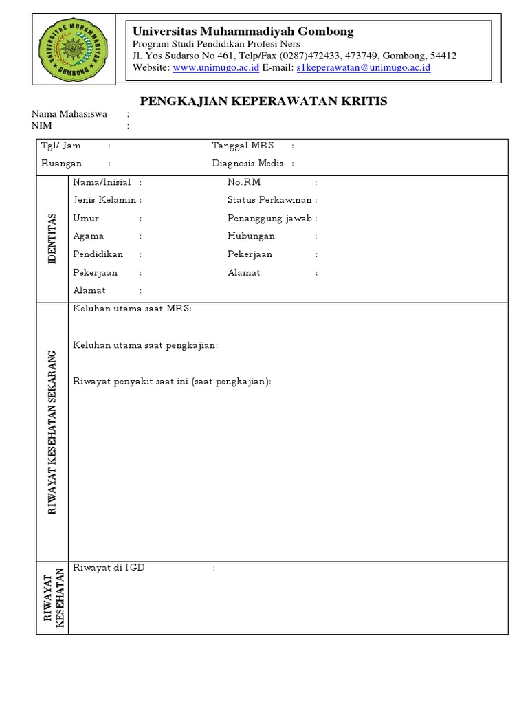 Form Pengkajian KRITIS - Checklist B6 | PDF