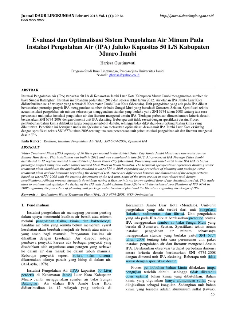 Evaluasi Optimalisasi IPA Muaro Jambi | PDF