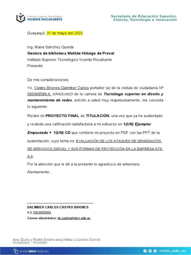 6 Modelo de carta de ENTREGA de empastado y CD | PDF