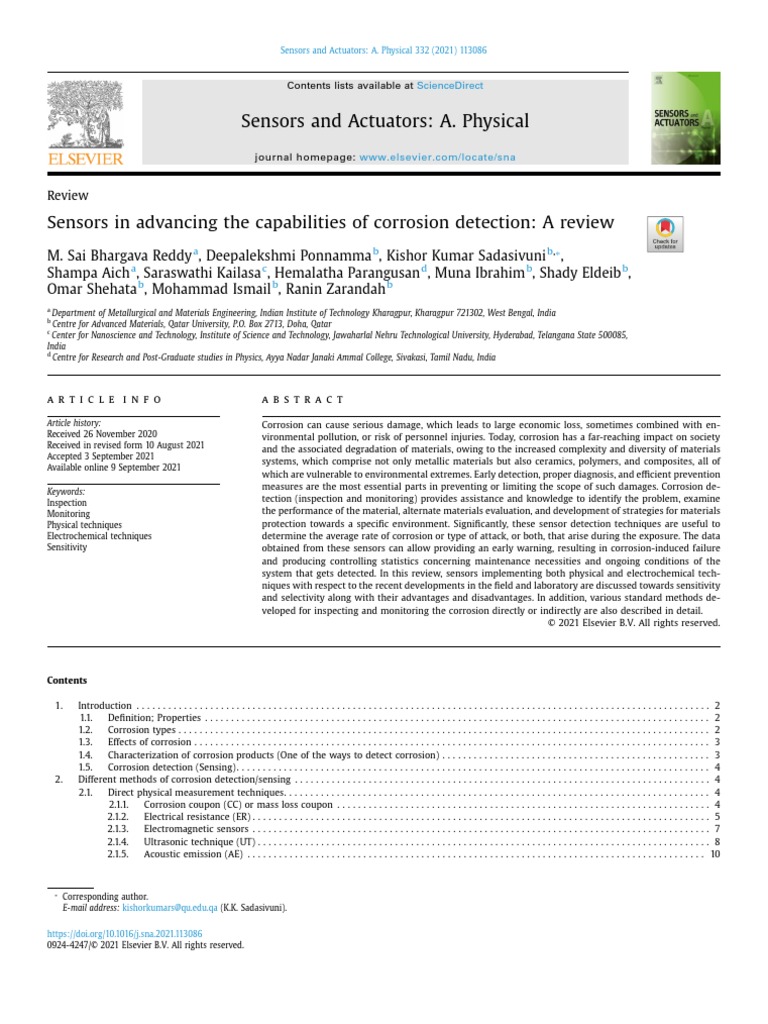 Sensors in Advancing The Capabilities of Corrosion Detection A Review ...