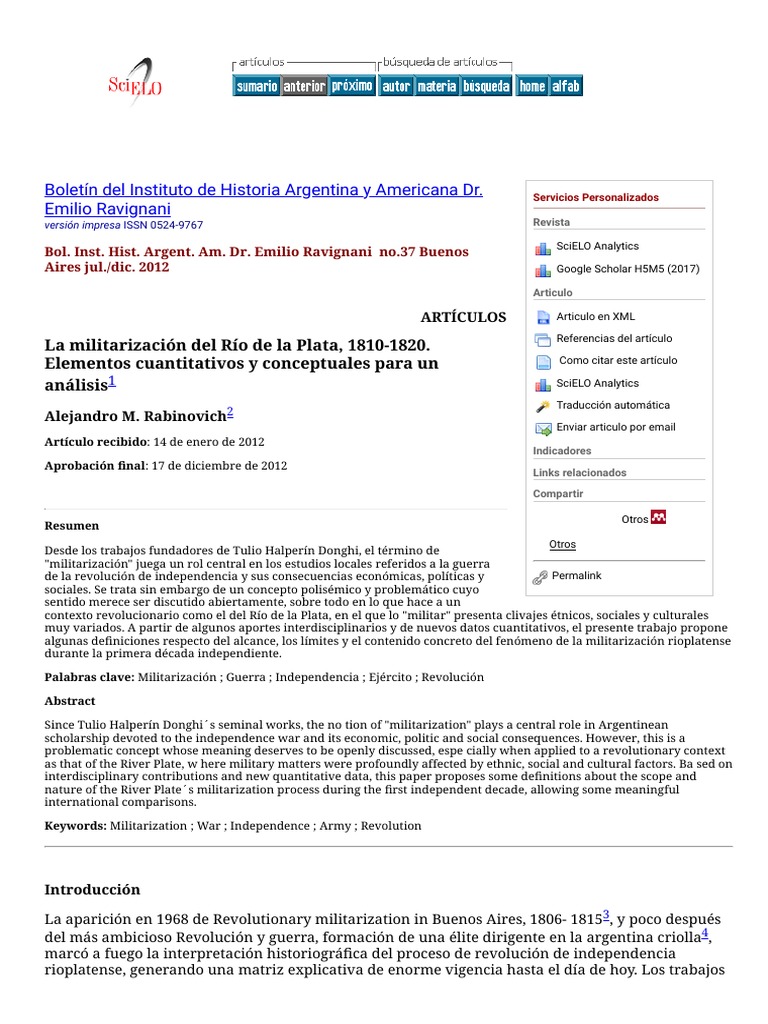 La Militarización Del Río de La Plata, 1810-1820 - Elementos Cuantitativos y Conceptuales para ...