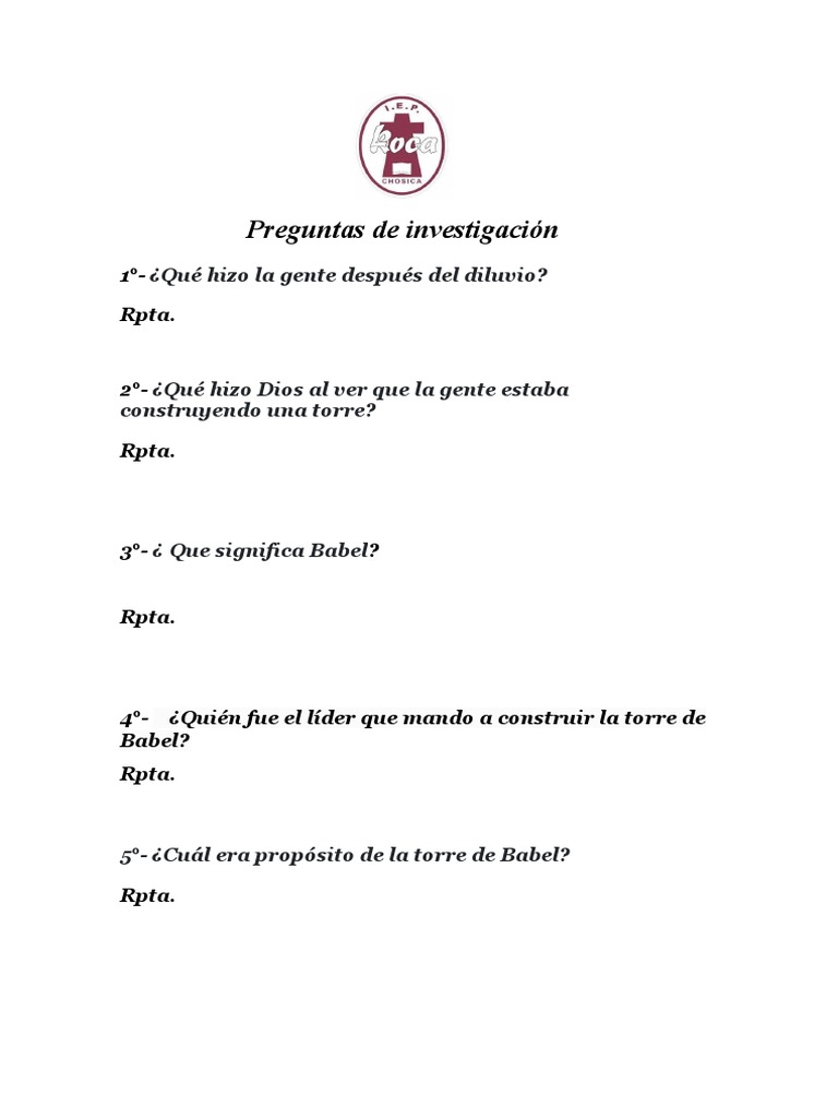 Preguntas sobre la Torre de Babel para Niños | PDF | Estudios de ...
