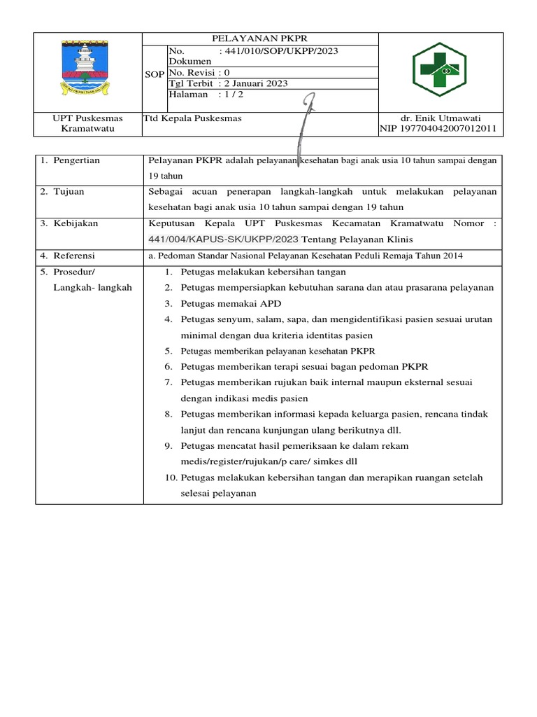 4.4.1 SOP Pelayanan PKPR | PDF