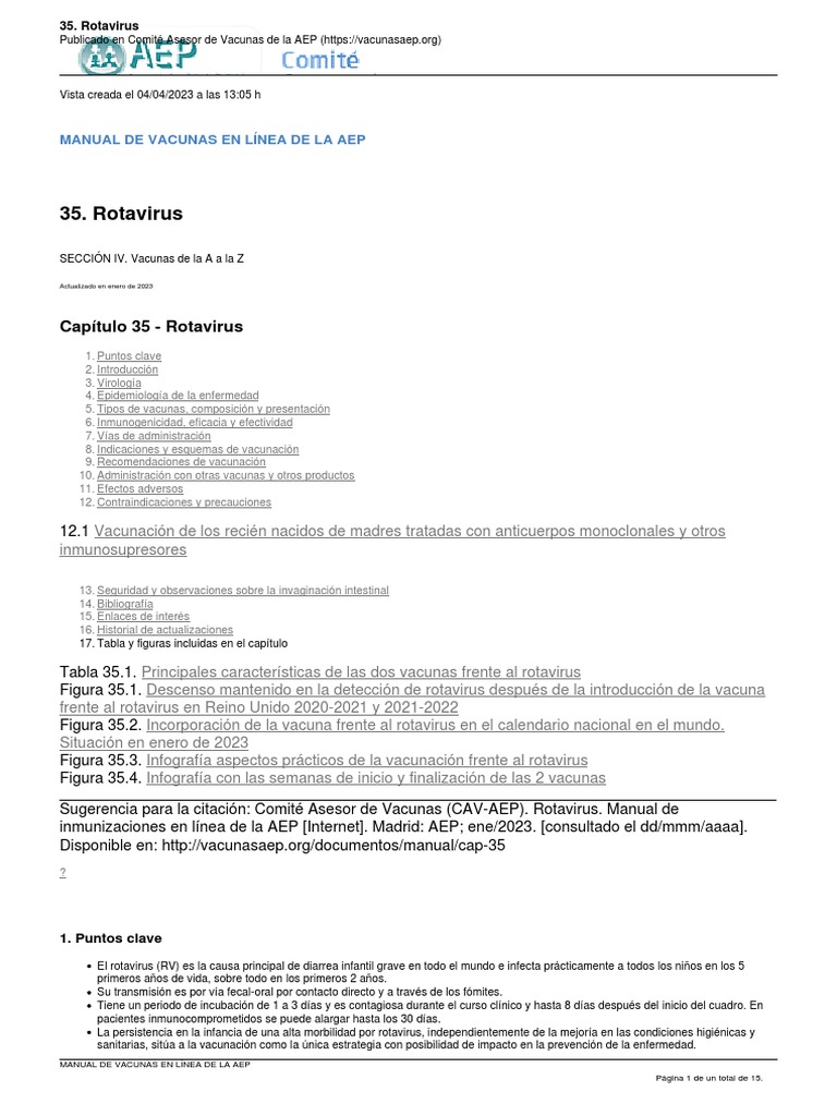 Esquema de Vacunación Anti Rotavirus de La AEP 2023 | PDF | Salud pública | Especialidades Medicas