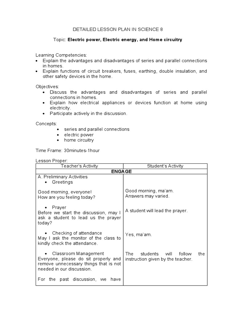 Lesson Plan in Science 8 | PDF | Series And Parallel Circuits ...