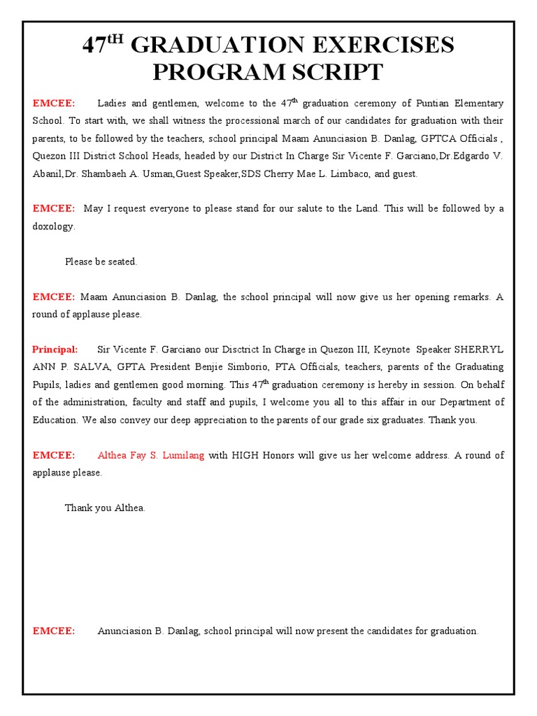 47tH GRADUATION EXERCISES PROGRAM SCRIPT | PDF