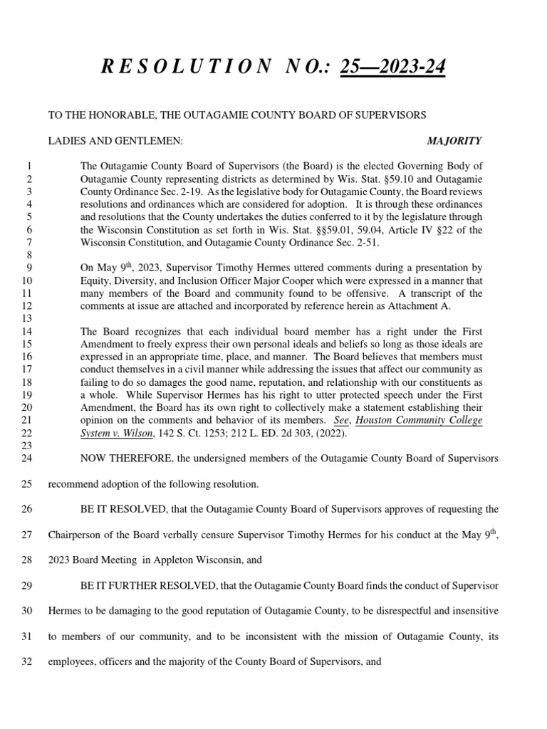 Outagamie County Board Resolution | PDF | Bathroom | Justice
