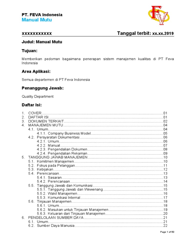 Contoh Manual Mutu Dari Perusahaan Lain | PDF