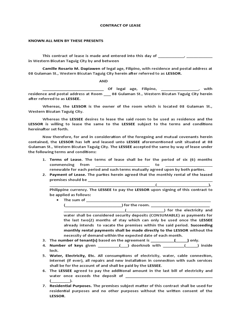 CONTRACT OF LEASE taguig/PAF | PDF | Lease | Common Law