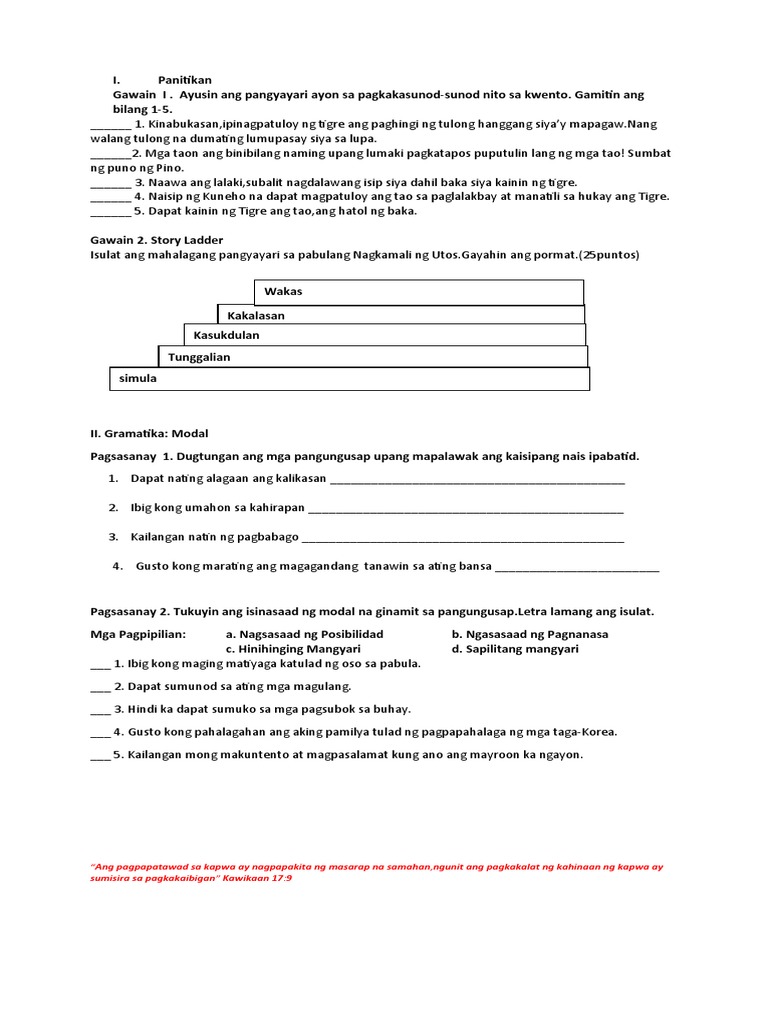 Mga Pagsasanay Sa Pabula | PDF