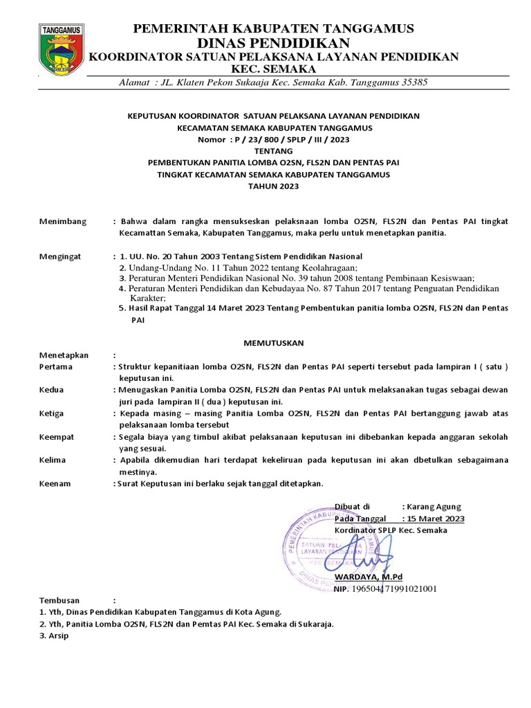 SK PANITIA O2SN FLS2N PENTAS PAI 2023 Fix | PDF