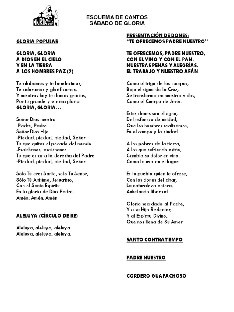Esquema De Cantos Para Sábado De Gloria Pdf Eucaristía Cristo