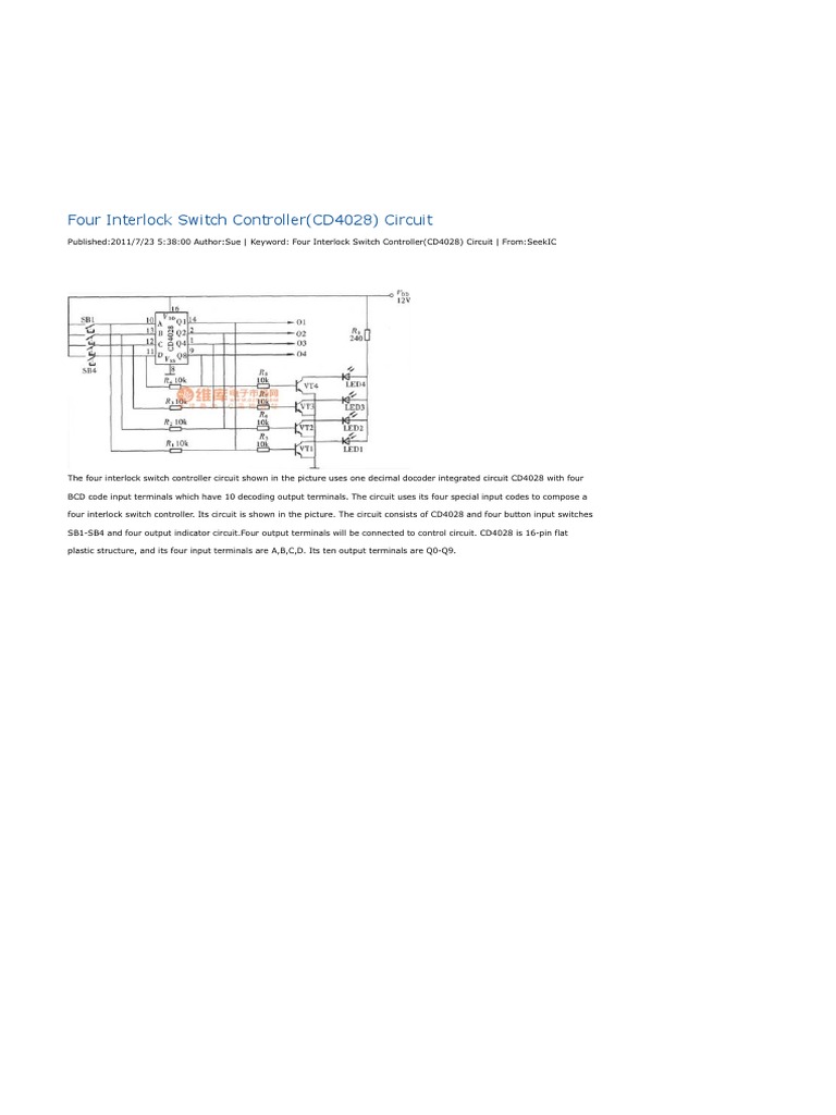 Four Interlock Switch Controller (CD4028) Circuit - Control - Circuit ...