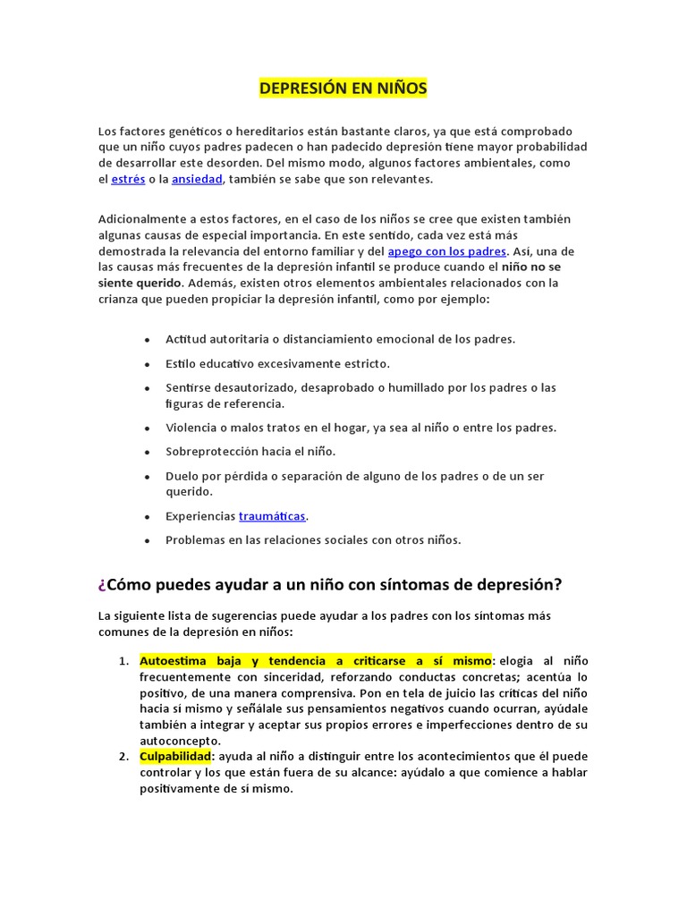 Depresión en Niños | PDF | Depresión (estado de ánimo) | Ansiedad