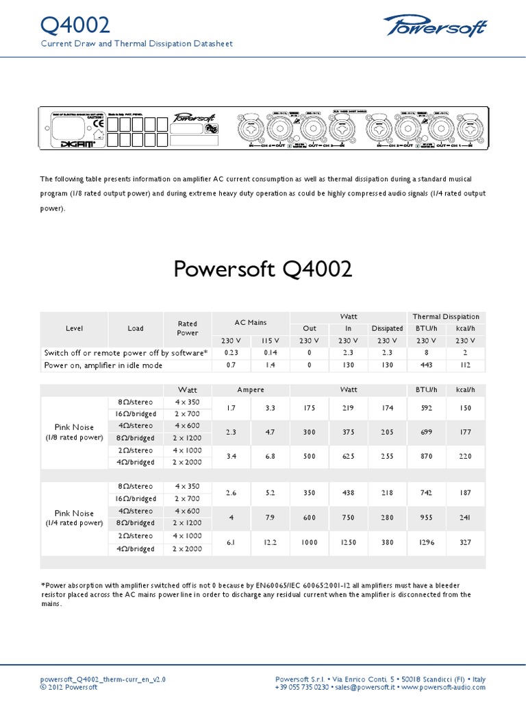 Powersoft Q4002 Therm-Curr en v2.0 WEB | PDF | Amplifier | Information And Communications Technology