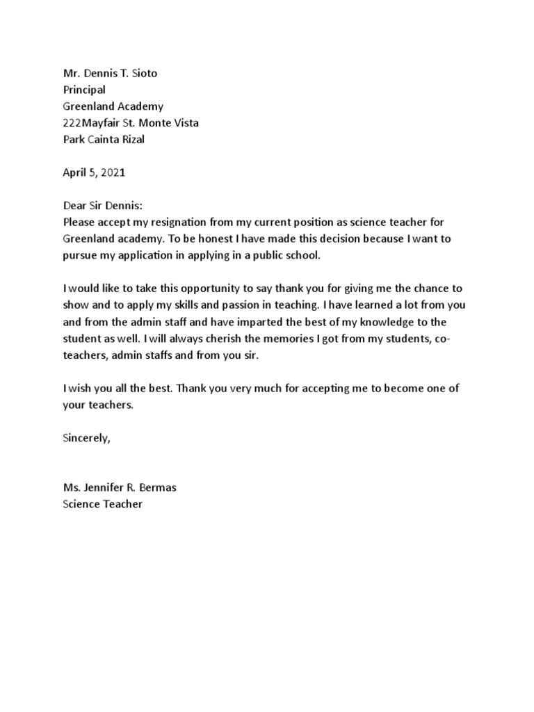 Resigation Letter | PDF | Wellness