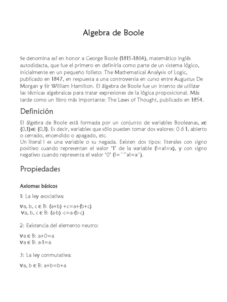 Algebra de Boole | PDF | Álgebra de Boole | Enseñanza de matemática