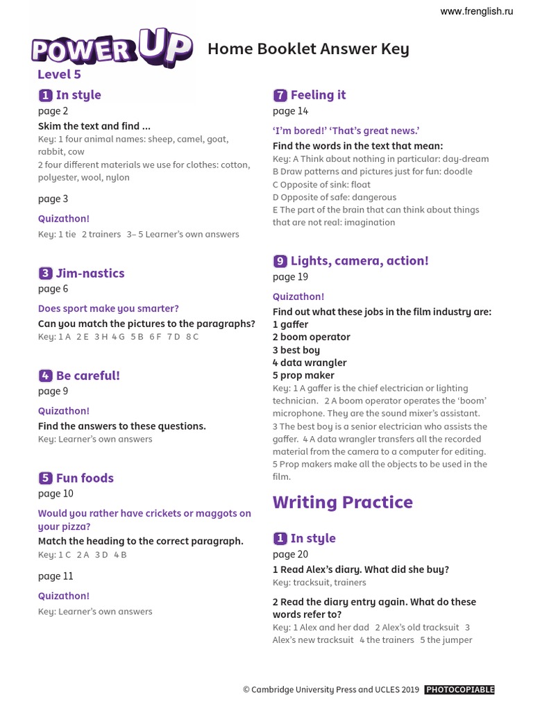 Nixon Caroline Tomlinson Tom Power Up Level 5 Home Booklet A | PDF | Linguistics