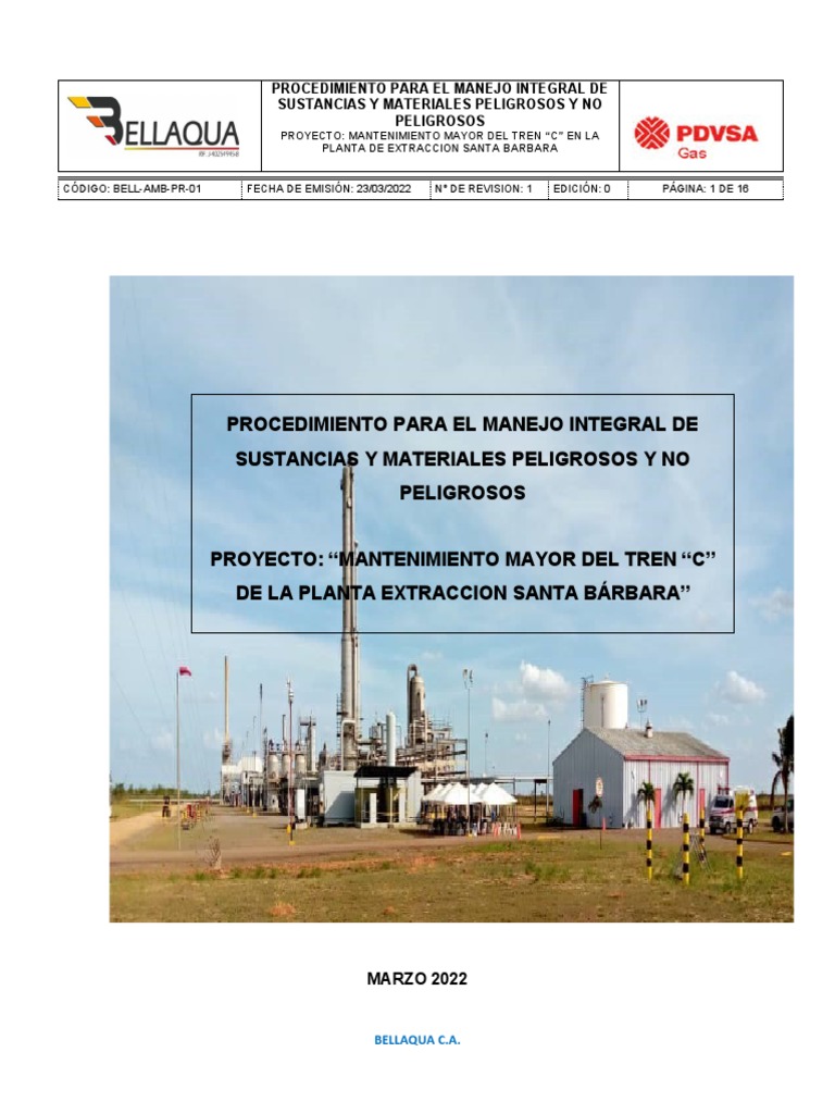 Proc. Manejo Integral de Sustancias y Materiales Peligrosos y No Peligrosos - Rev.0 | PDF ...