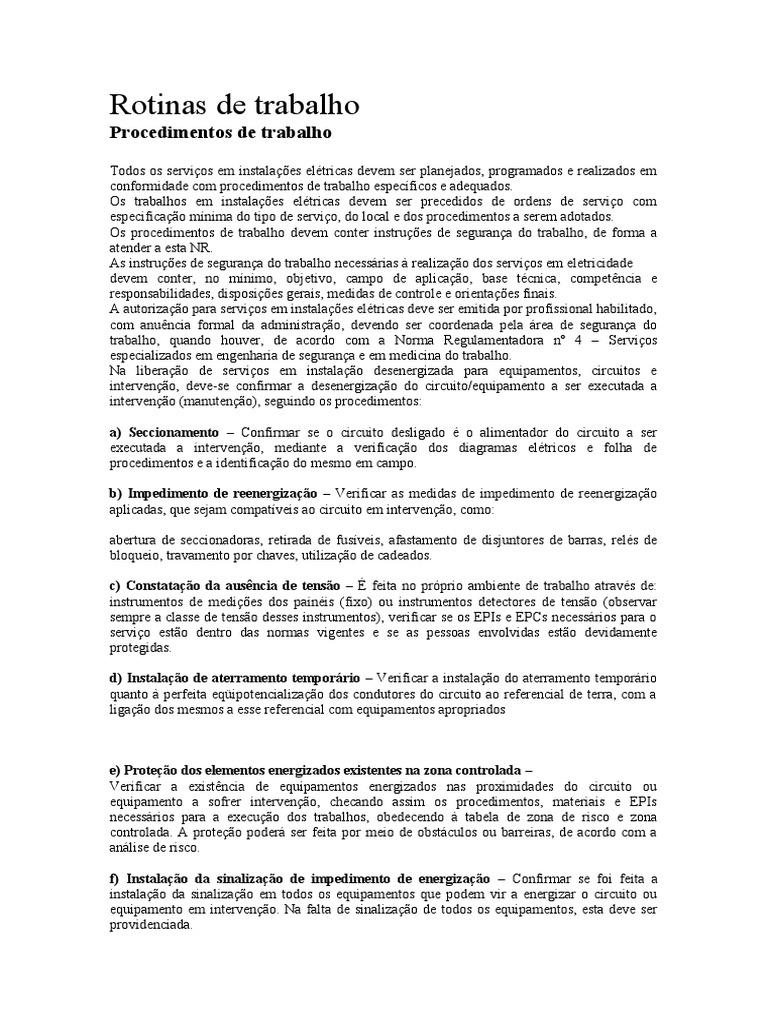 Procedimentos de Segurança em Instalações Elétricas | PDF | Fiação ...