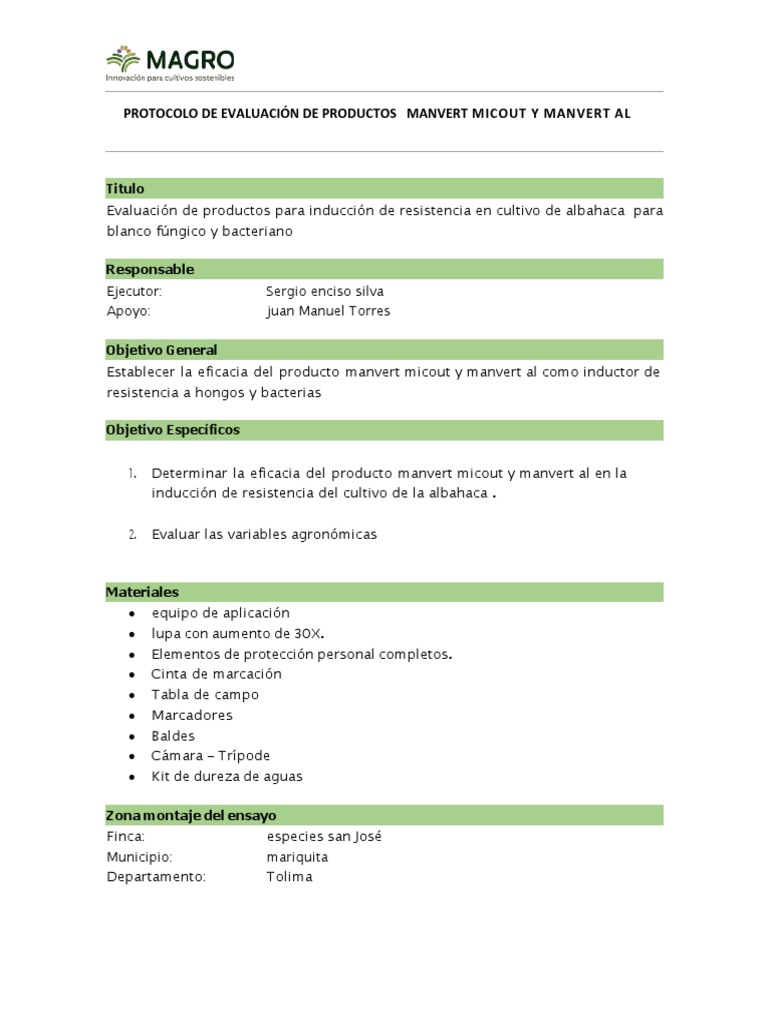Magro - Protocolo Evaluación manvert micout y al especies san jose | PDF | Biología