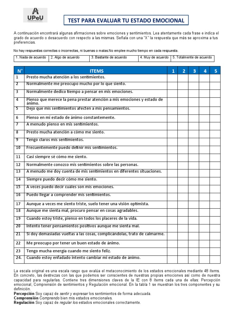 Test para Evaluar Tu Estado Emocional | PDF | Las emociones | Percepción
