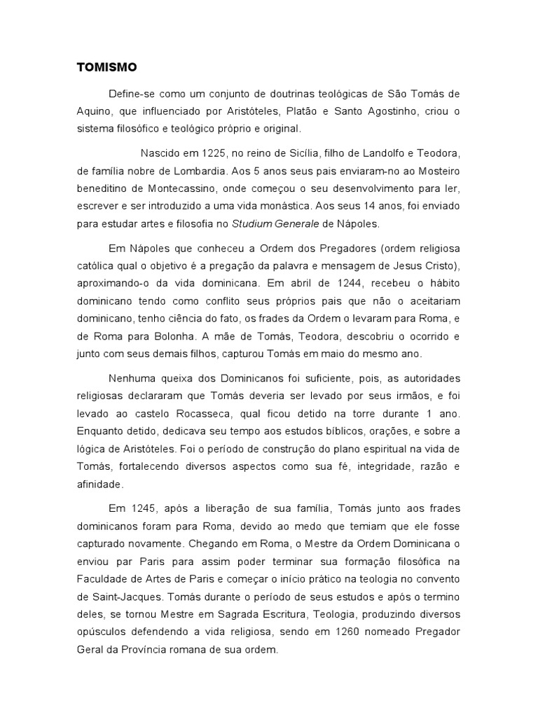 TOMISMO | PDF | Tomás de Aquino | Ordem Dominicana TOMISMO | PDF | Tomás de Aquino | Ordem Dominicana