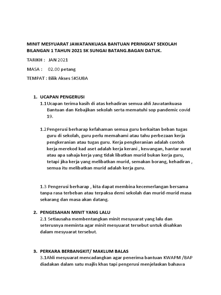 Minit Mesy JBKS Bil.1 2021 | PDF