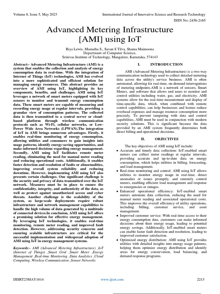 Advanced Metering Infrastructure (AMI) Using IoT | PDF | Internet Of ...