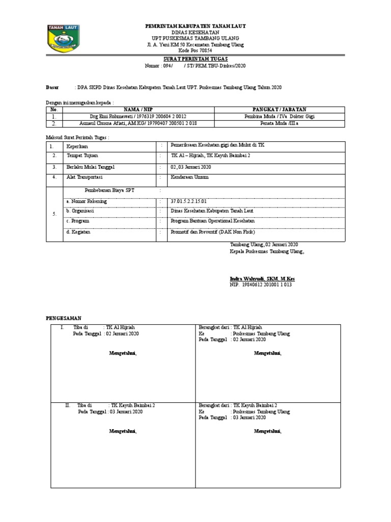 Contoh SPJ ST Imunisasi Januari 2020 | PDF