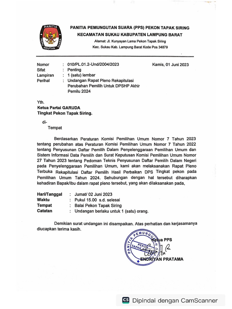 Undangan Partai Pekon Tapak Siring | PDF