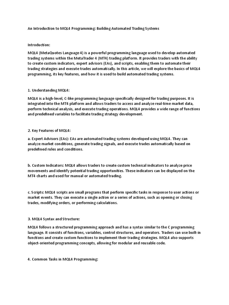 An Introduction To MQL4 Programming | PDF | Computer Programming | Algorithmic Trading