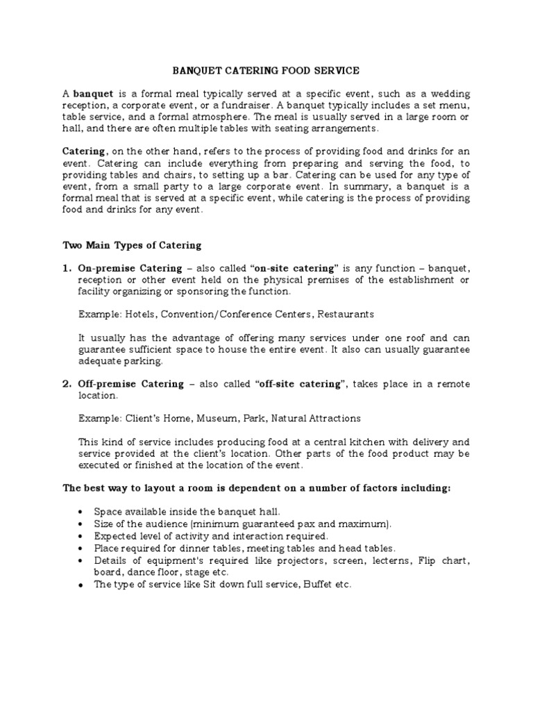 BANQUET CATERING FOOD SERVICE Lesson | PDF | Food Safety | Foodservice
