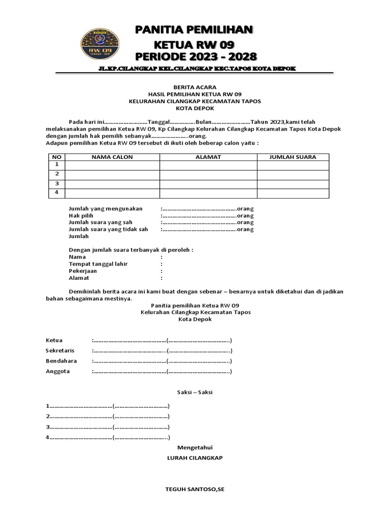 Berita Acara Pemilihan Ketua RW | PDF
