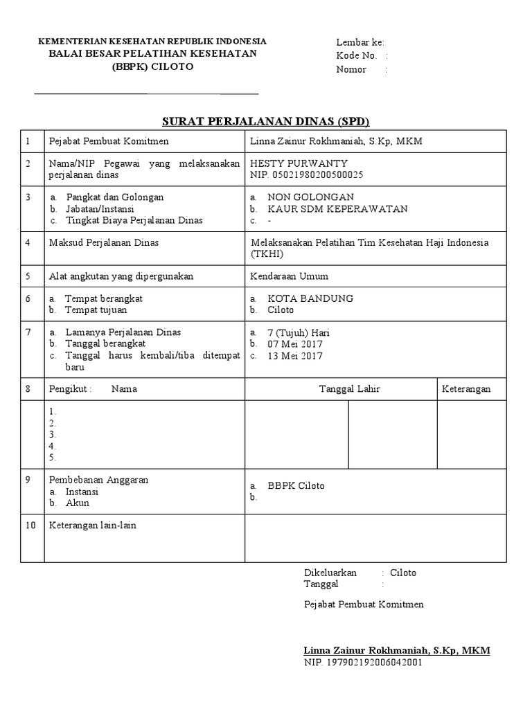 Format SPPD (Dibuat; 2 Rangkap), Diisi Hanya Tulisan Yang Berwarna Merah Saja | PDF