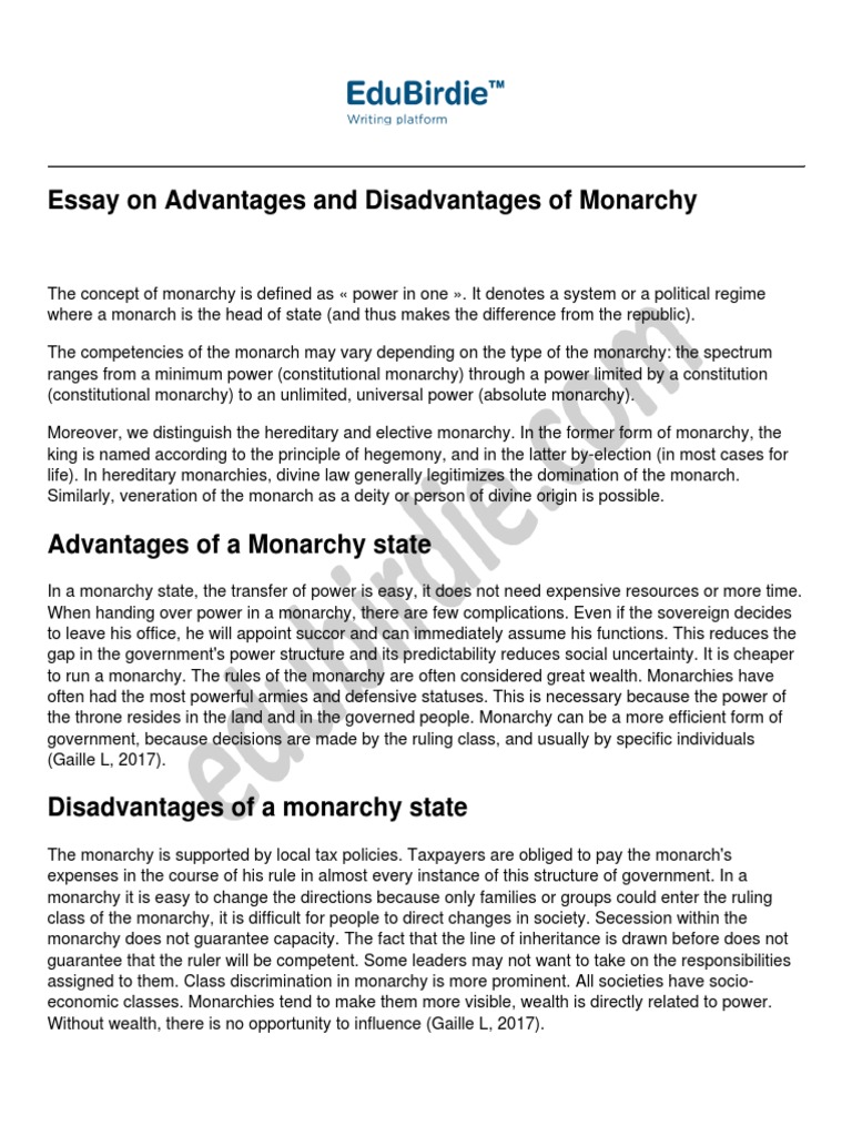 Essay On Advantages and Disadvantages of Monarchy | PDF | Monarchy ...