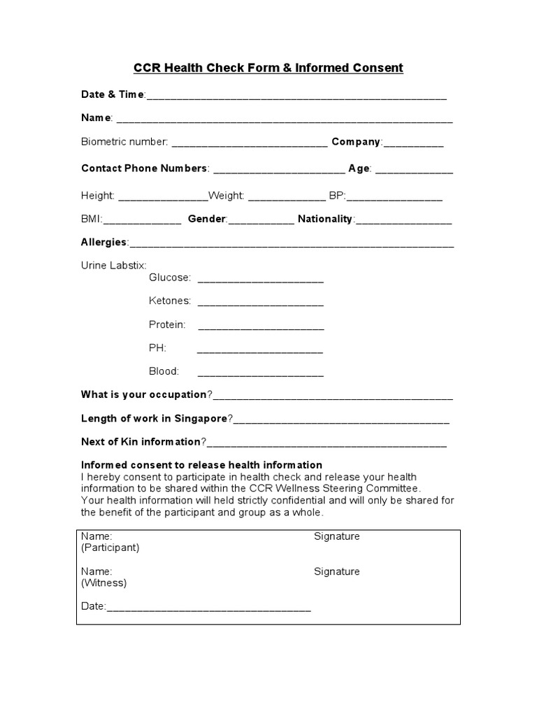 Health Check Information and Consent Form | PDF