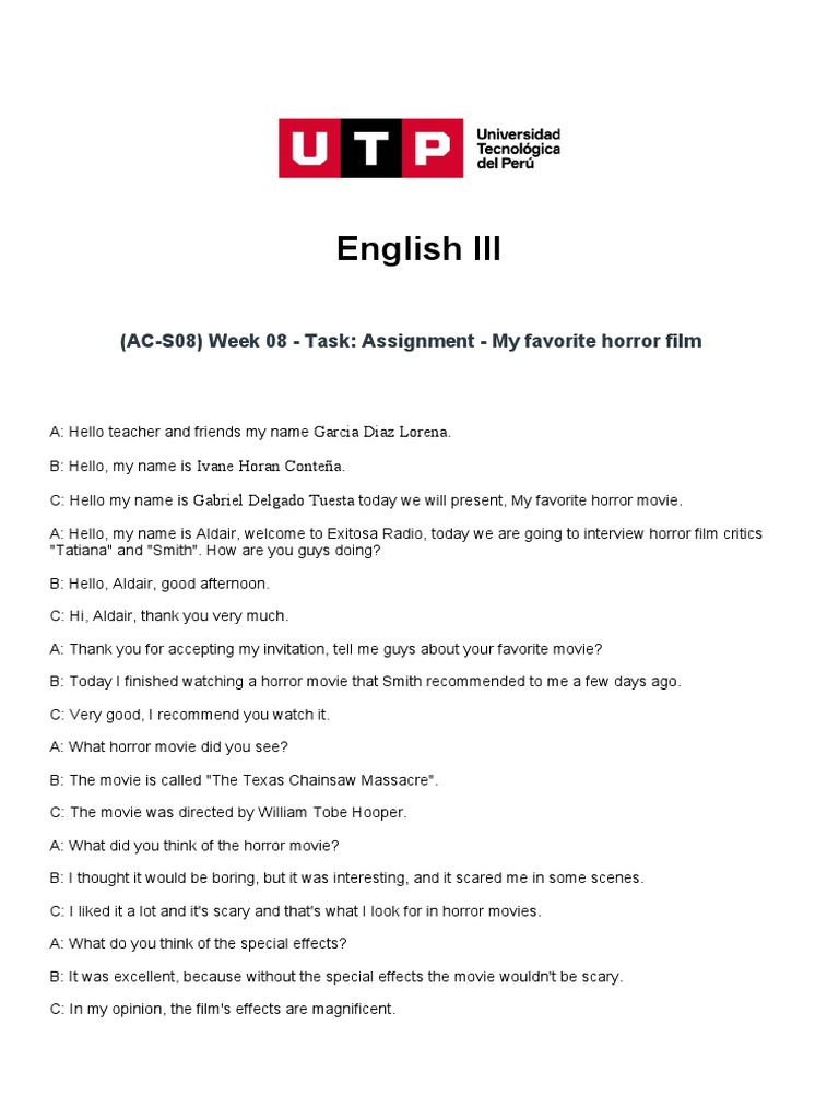 (AC-S08) Week 08 - Task Assignment - My Favorite Horror Film | PDF