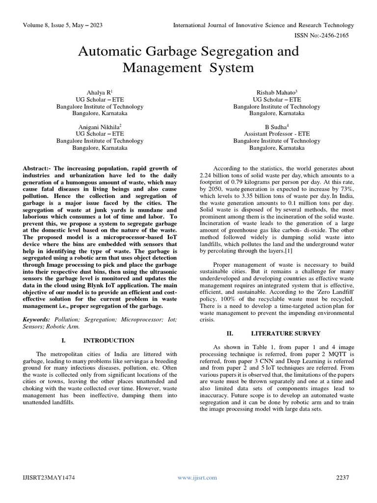 Automatic Garbage Segregation and Management System | PDF | Internet Of ...