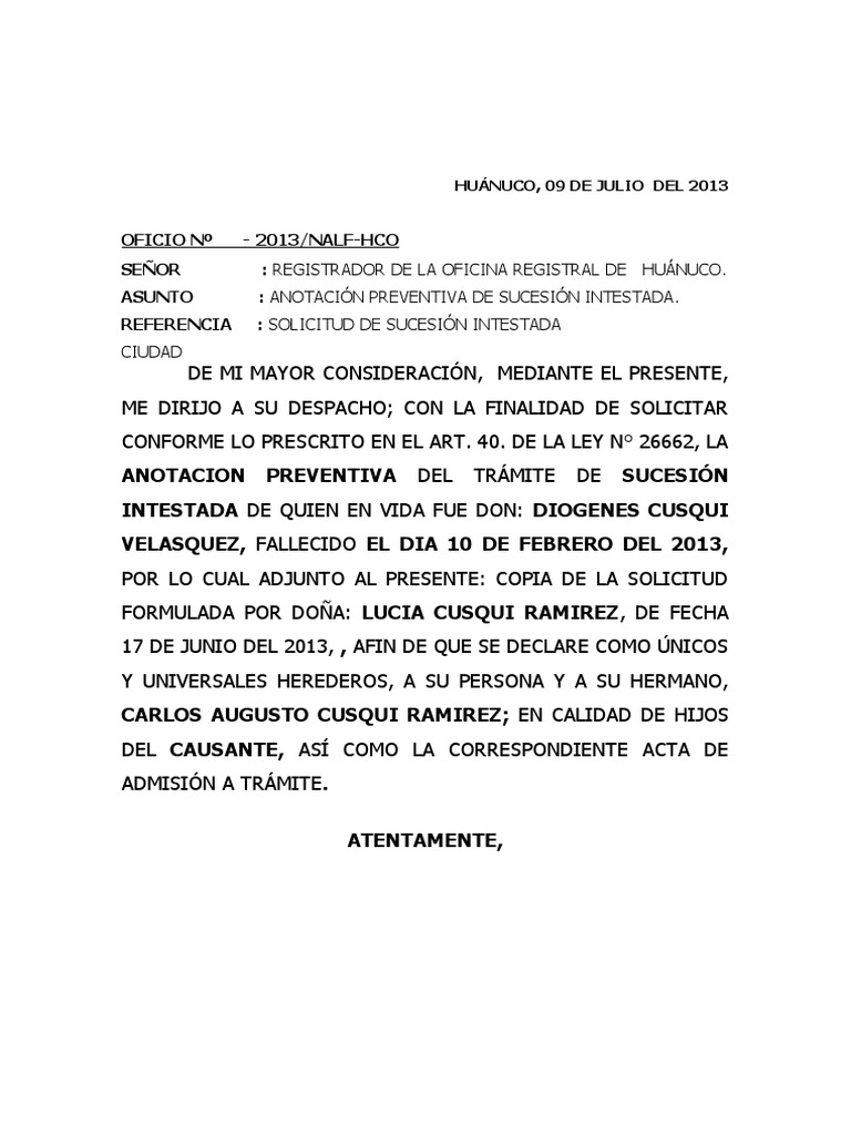 MODELO DE OFICIO A REGISTROS PUBLICOS | PDF