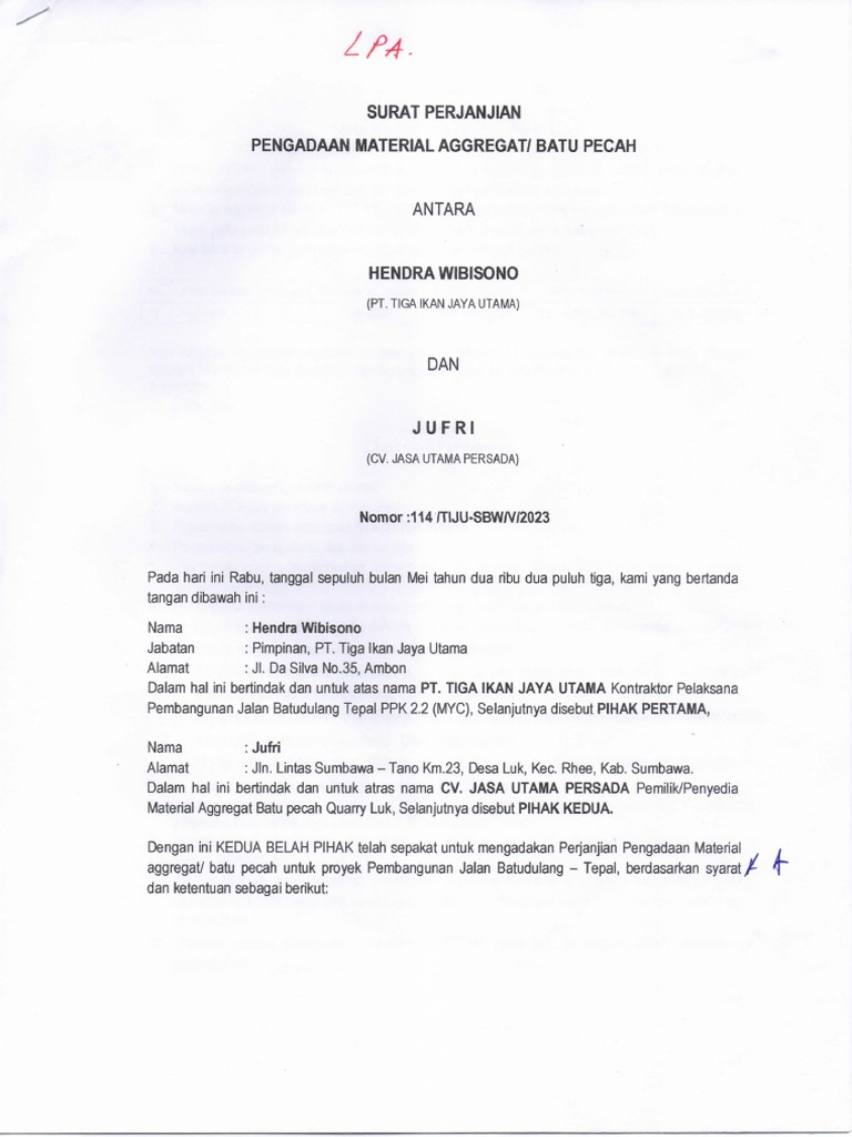 Surat Perjanjian LPA | PDF