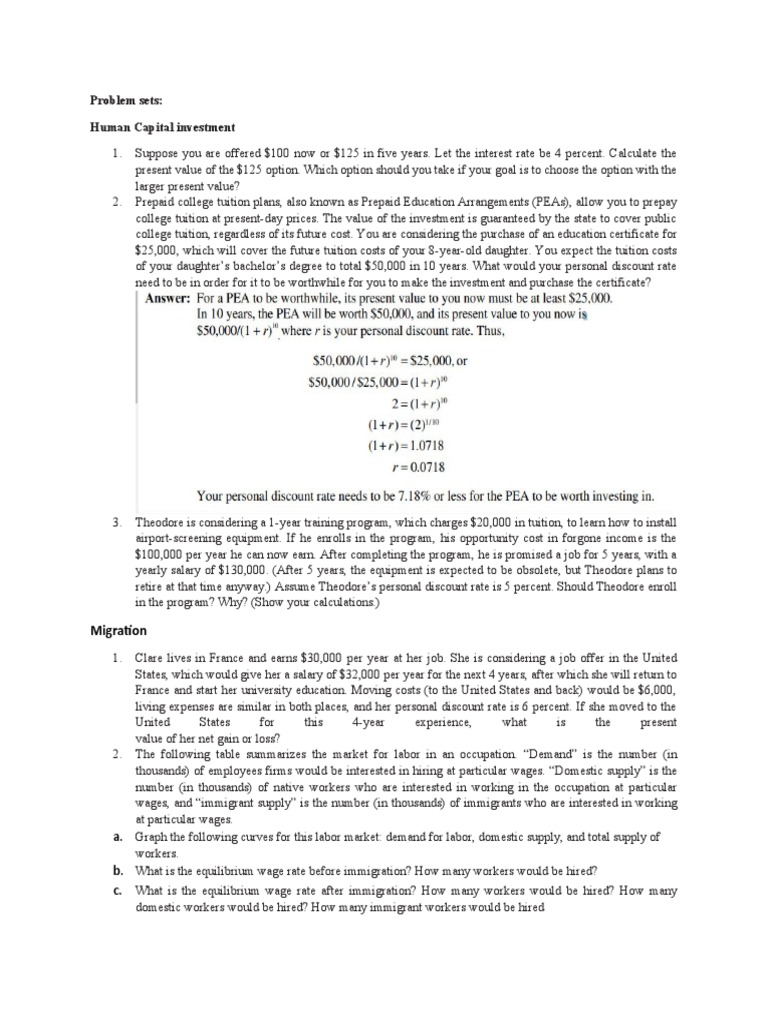 Problem Sets Human Resources | PDF | Labour Economics | Supply (Economics)