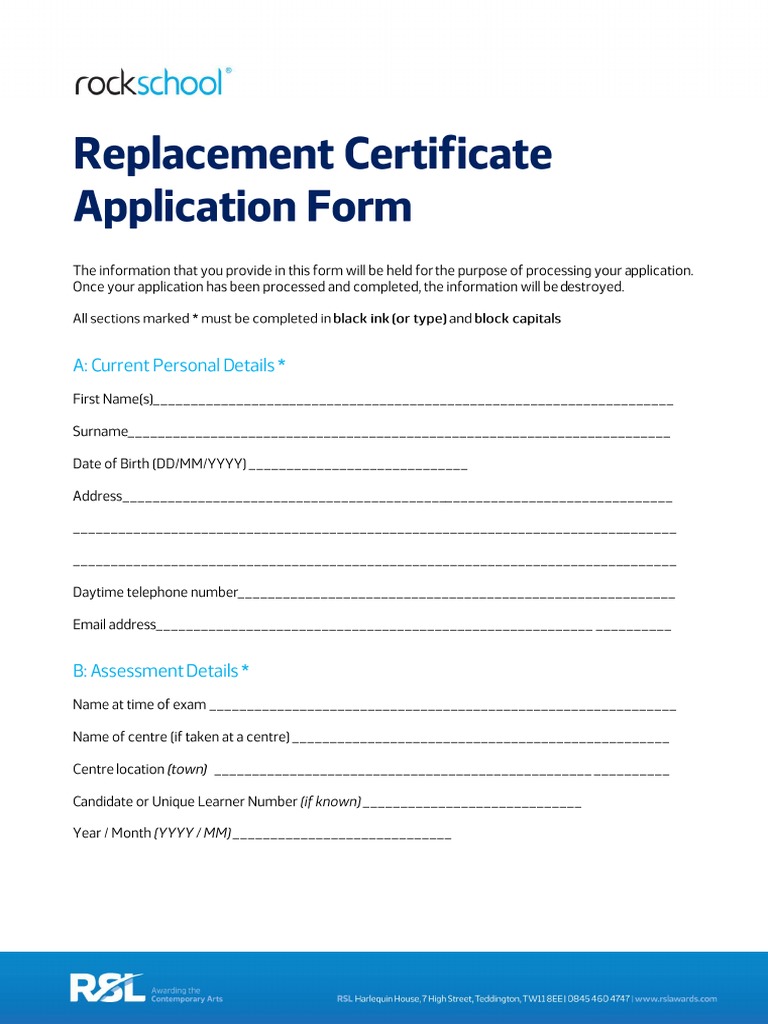Certificate Replacement Form | PDF